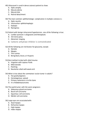 118 ophthalmology Questions & Answers - MCQ | DOCX