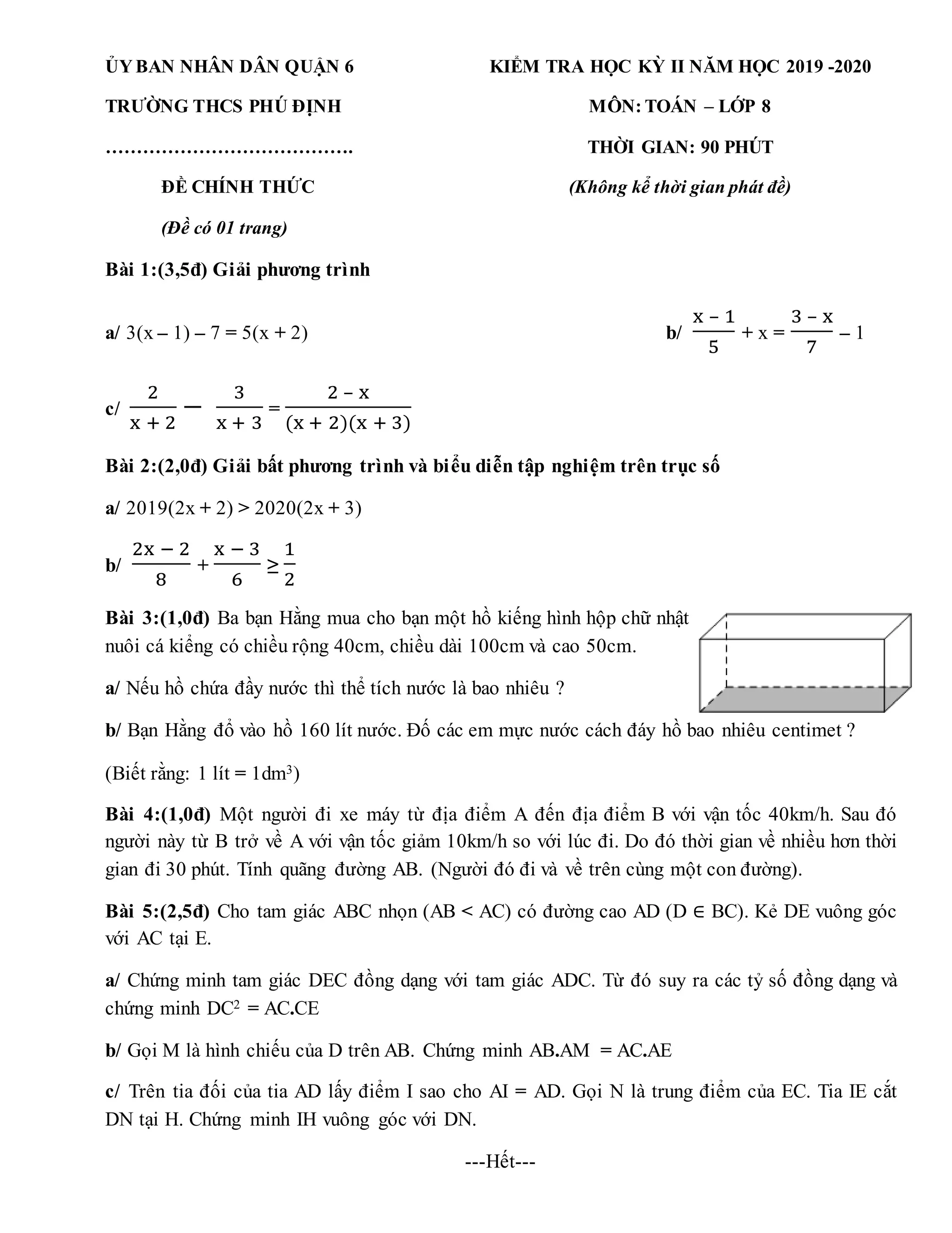 Đề Thi HK2 Toán 8 - THCS Phú Định | PDF