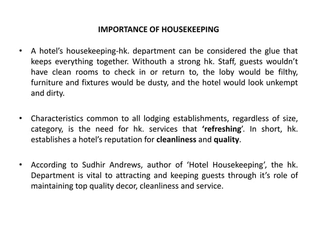 Housekeeping for the hospitality industry.ppt | Hospitality Industry ...