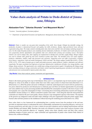 Value chain analysis of Potato in Dedo district of Jimma zone, Ethiopia ...