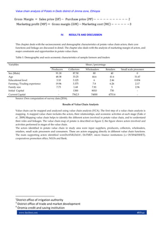 Value chain analysis of Potato in Dedo district of Jimma zone, Ethiopia ...