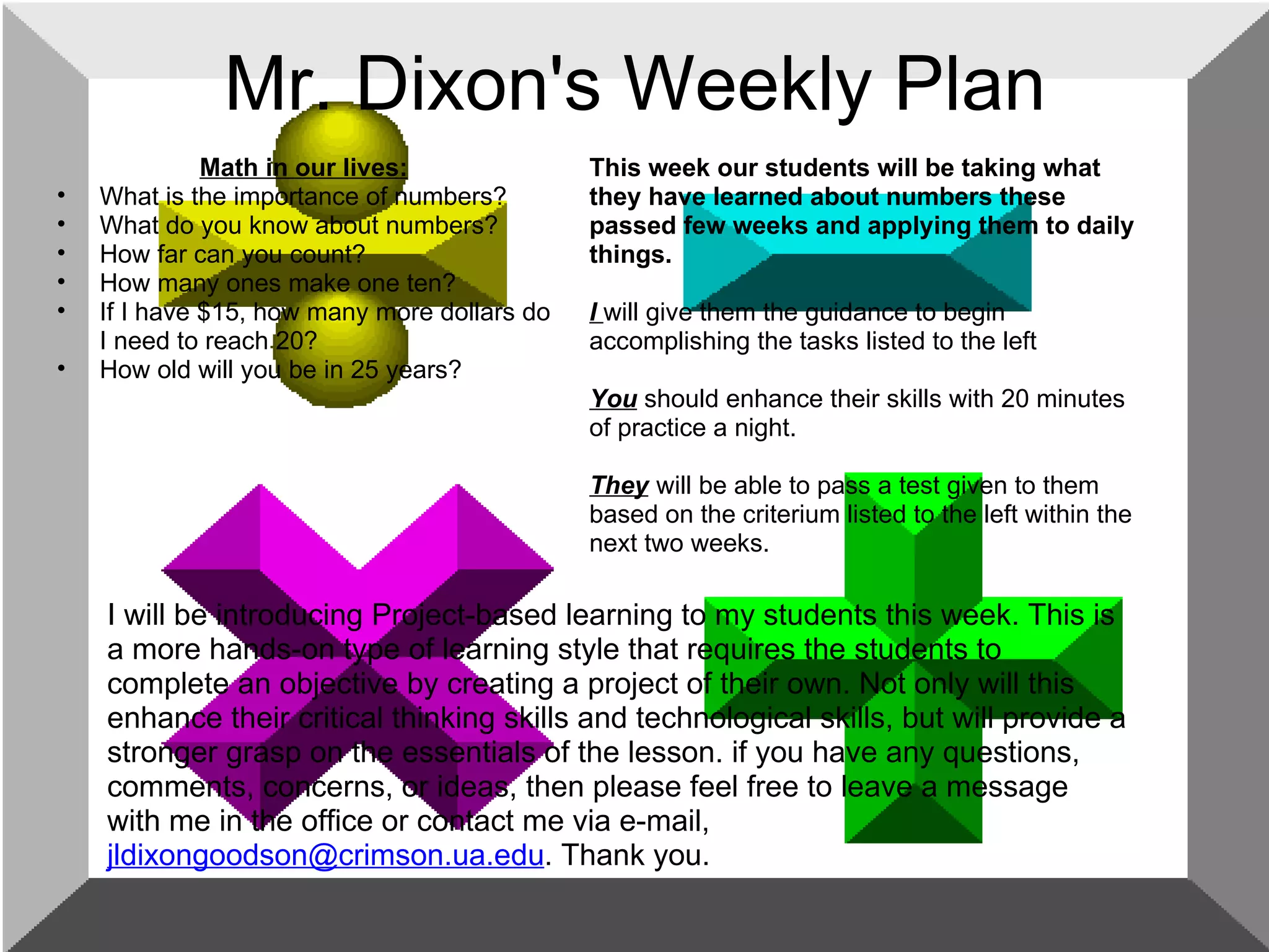 Mr. Dixon's Weekly Plan | PPT
