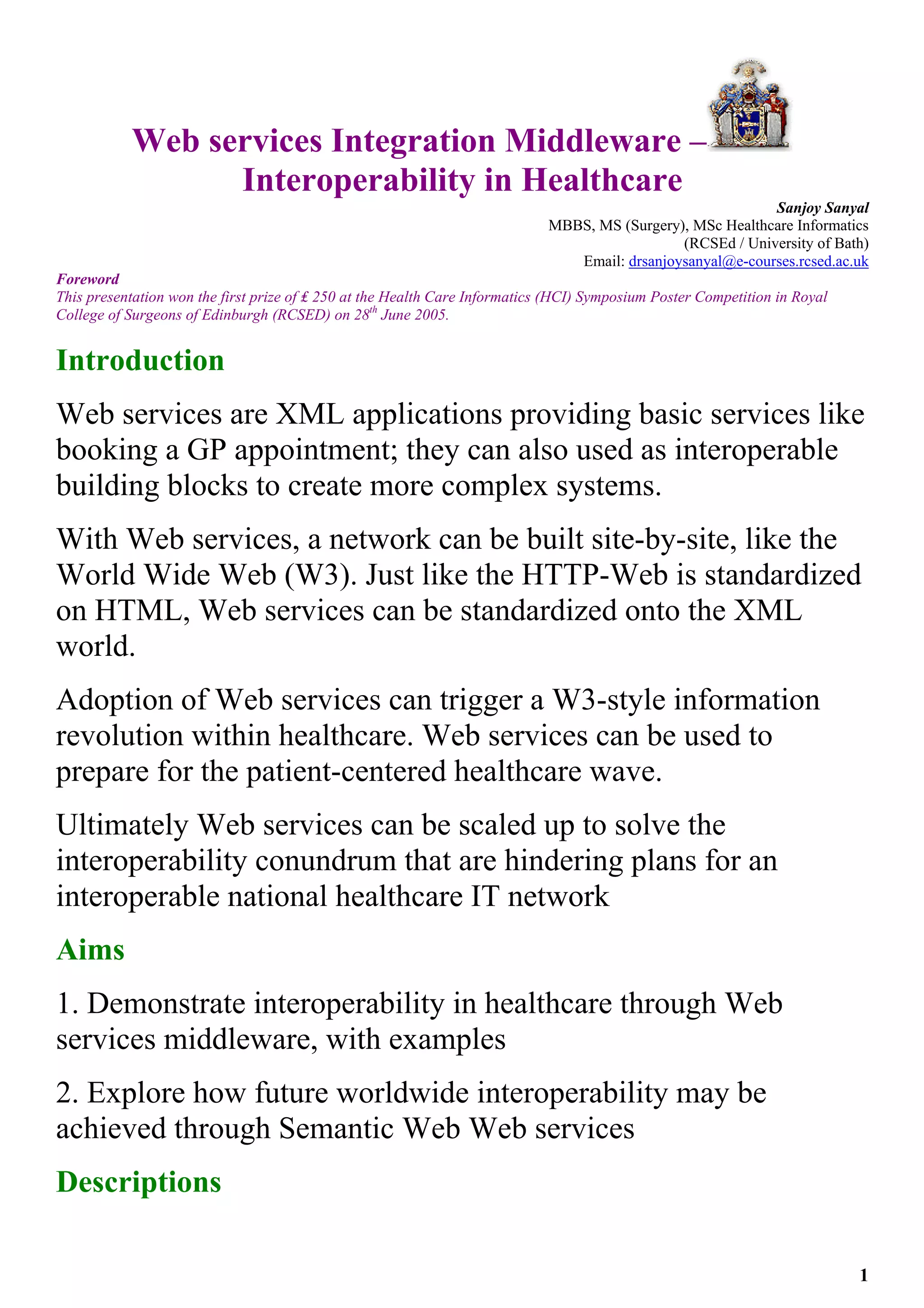Web Services Integration Middleware-Interoperability in Healthcare | PDF | Free Download