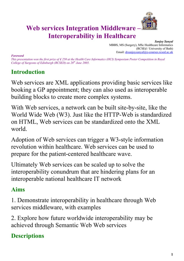 Web Services Integration Middleware-Interoperability in Healthcare | PDF | Free Download