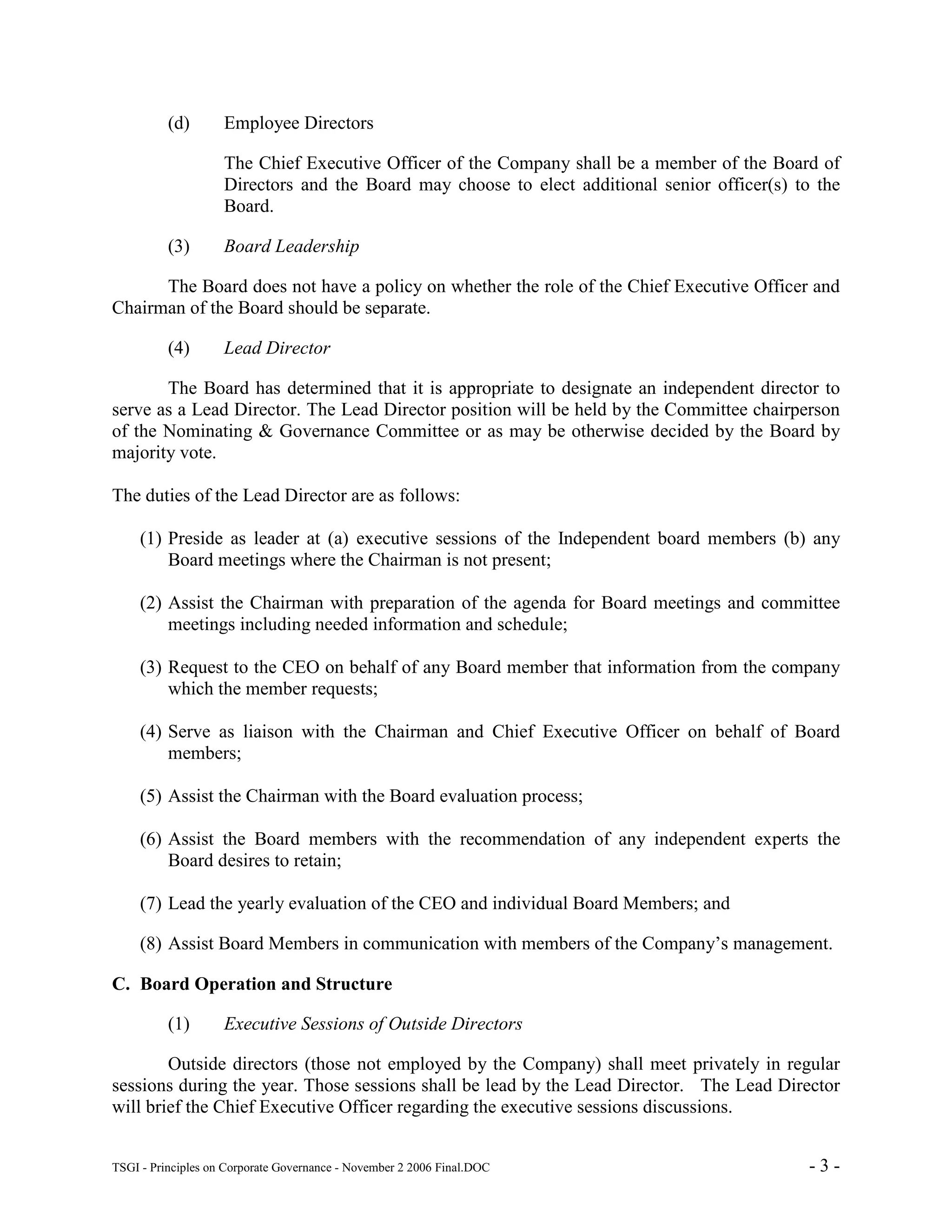 shaw group Corporate Governance Principles2007b | PDF