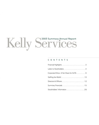 kelly services annual reports 2003 | PDF