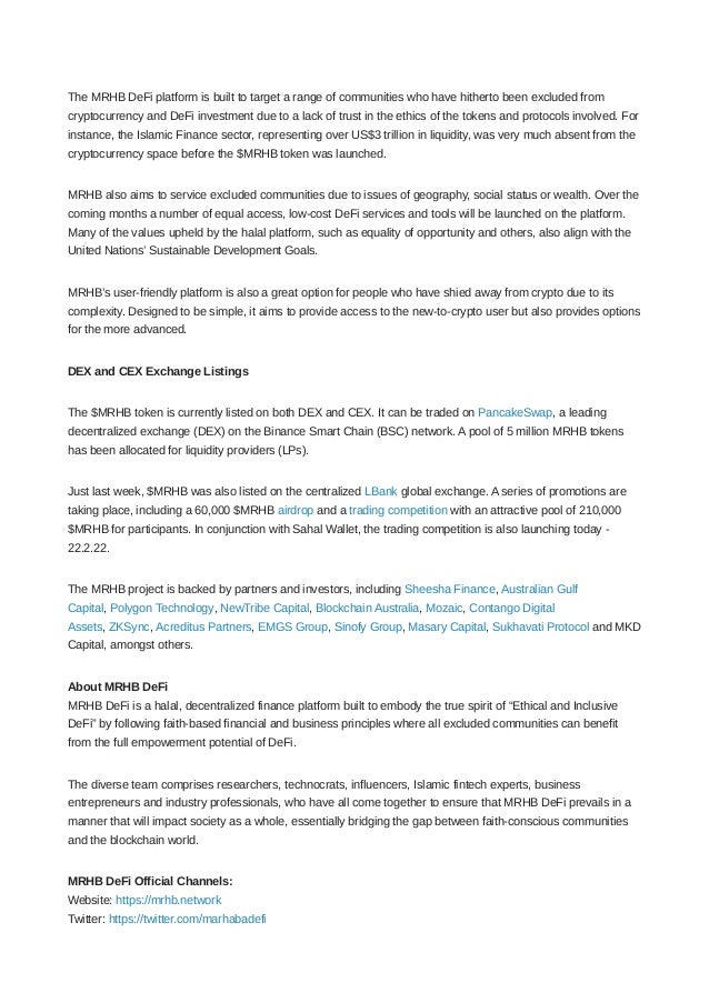 MRHB DeFi Launches Sahal Wallet, World's First Ethical & Halal Crypto ...