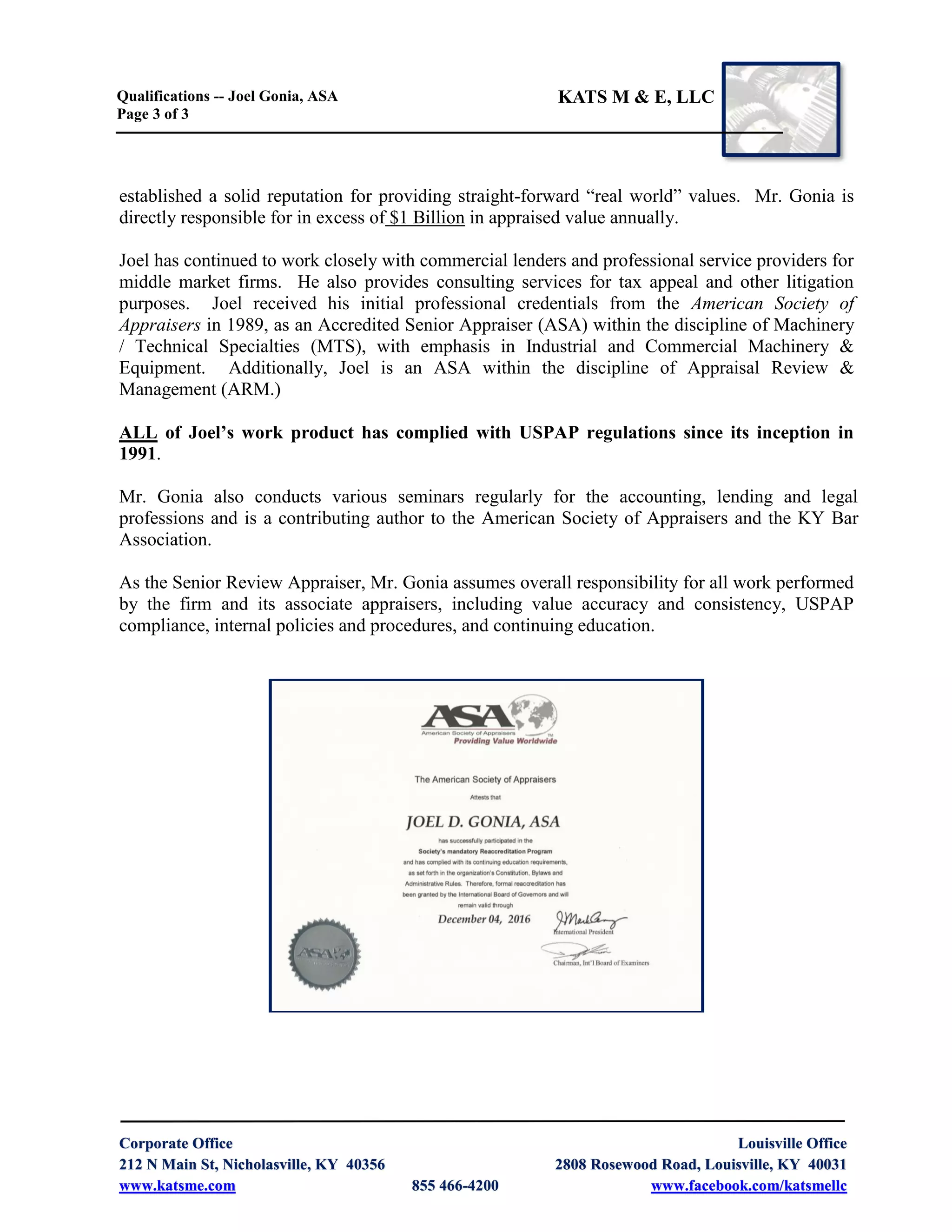 Qualifications - Joel Gonia, ASA | PDF