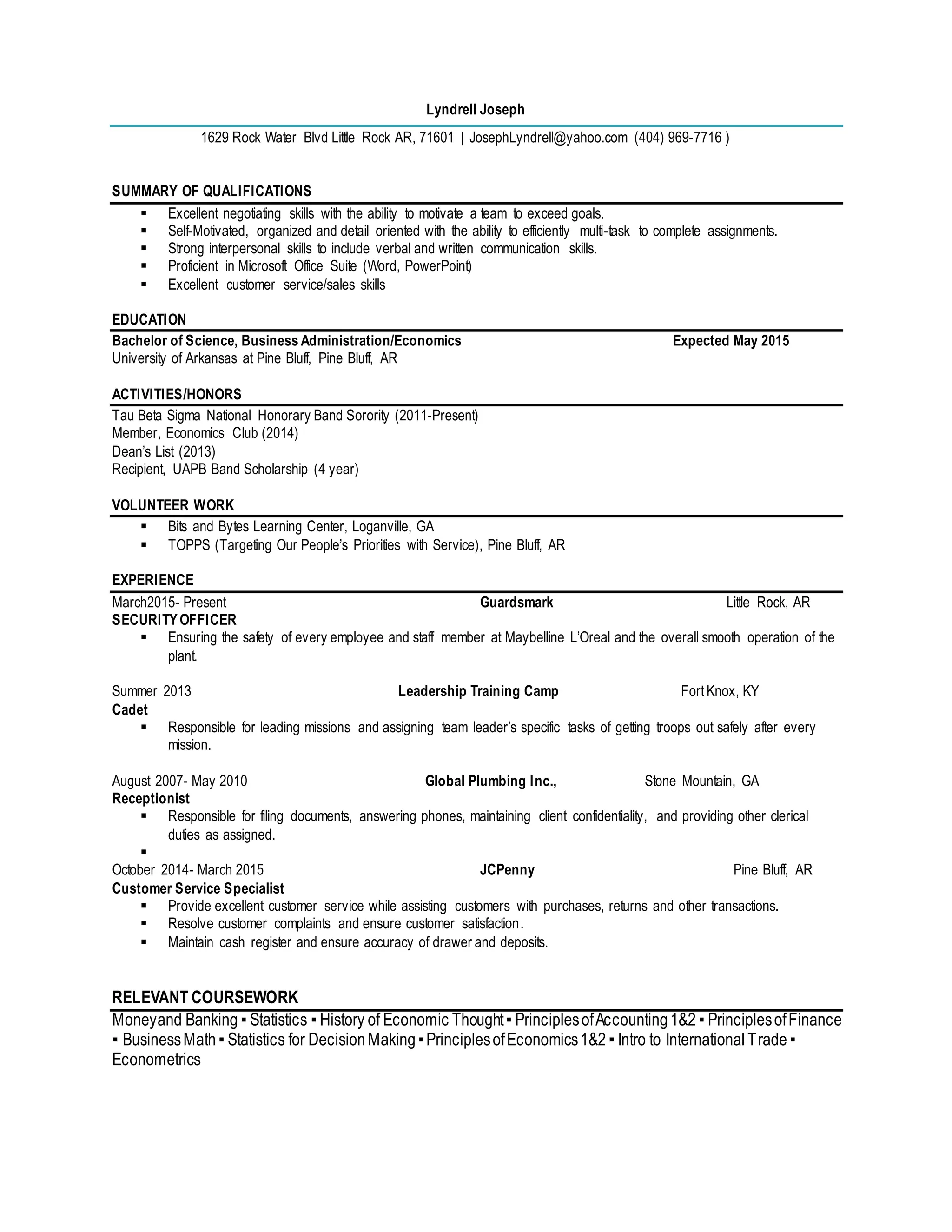 Lyndrell Joseph's Resume 2015 updated | PDF