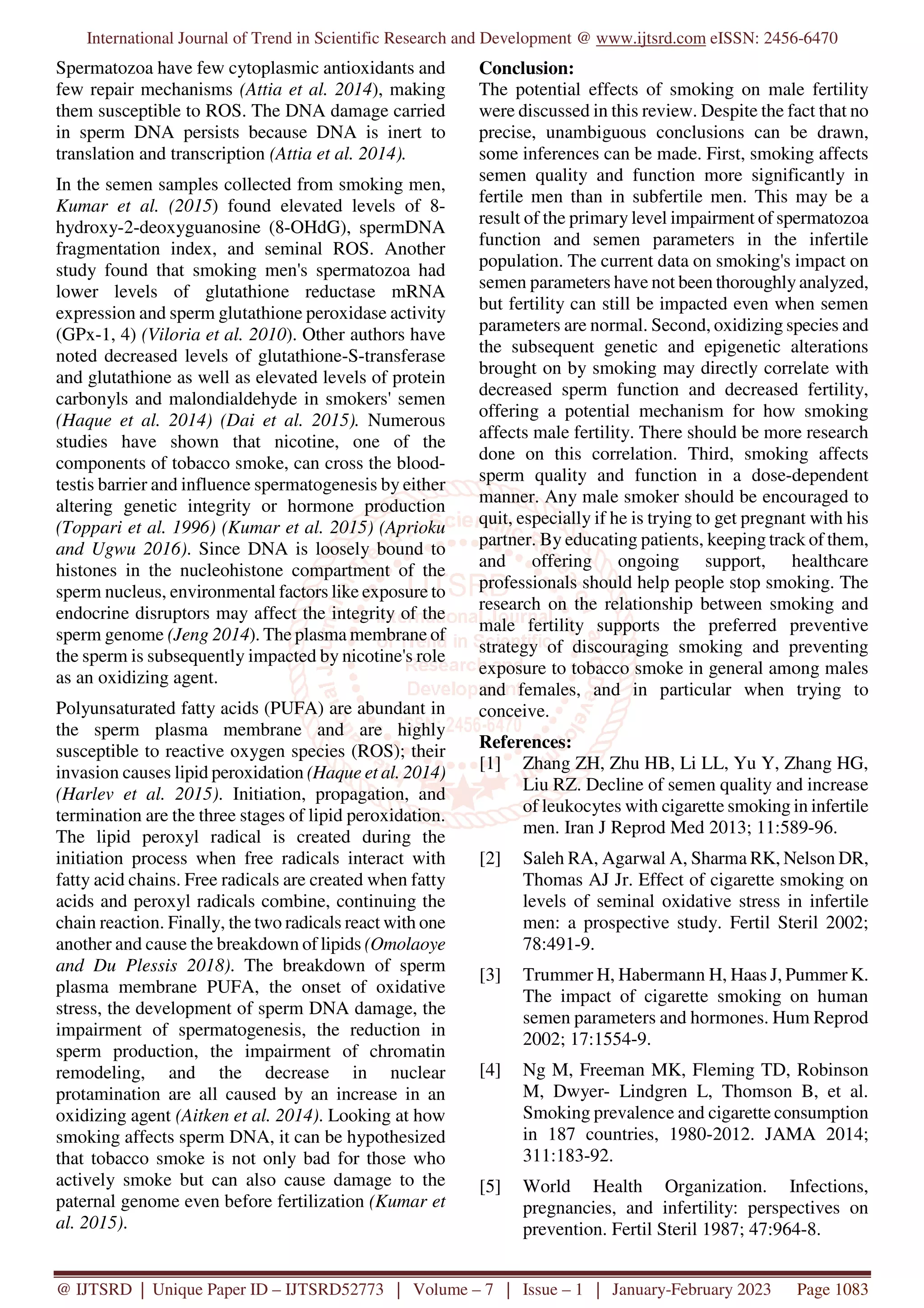 An Overview on the Impact of Smoking Tobacco on Male Infertility | PDF