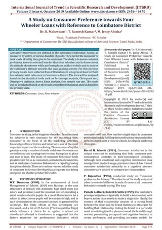 A Study on Consumer Preference towards Four Wheeler Loans with ...