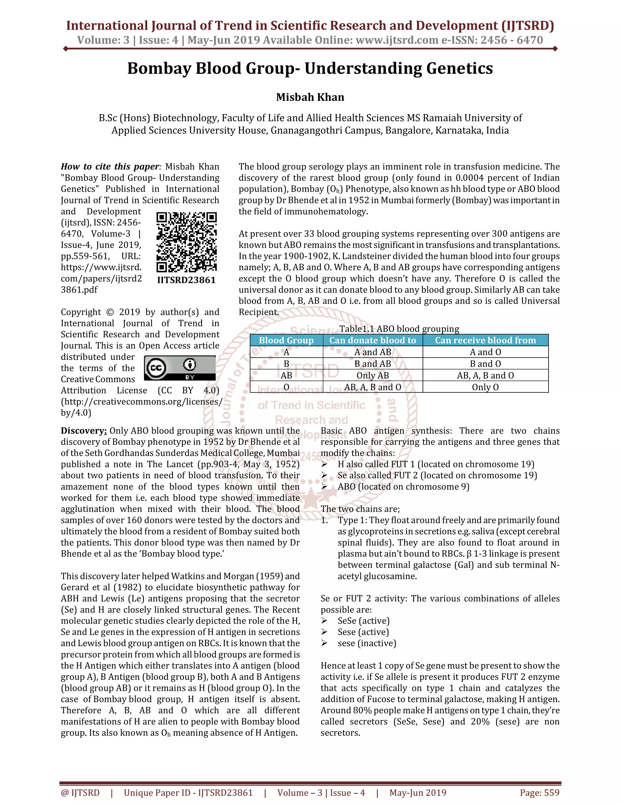 Bombay Blood Group Understanding Genetics | PDF