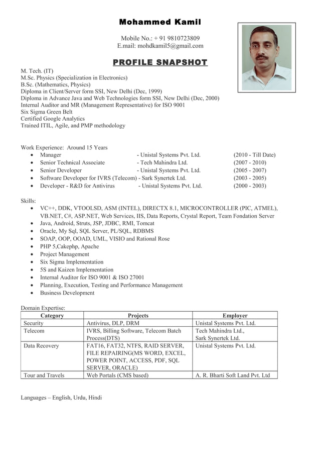 Mohd Kamil - Profile Snapshot | DOC | Computer Software and Applications | Computing