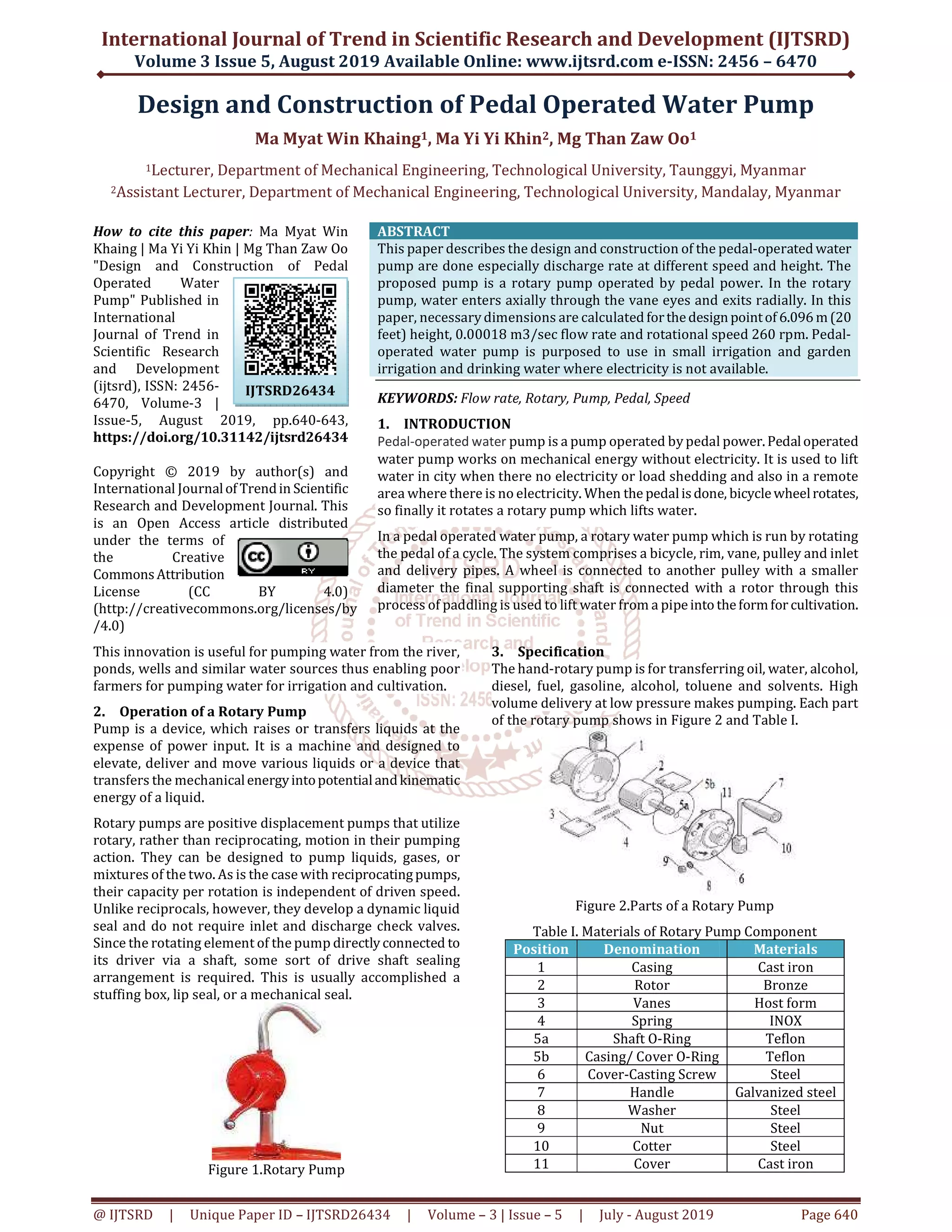 Design and Construction of Pedal Operated Water Pump | PDF