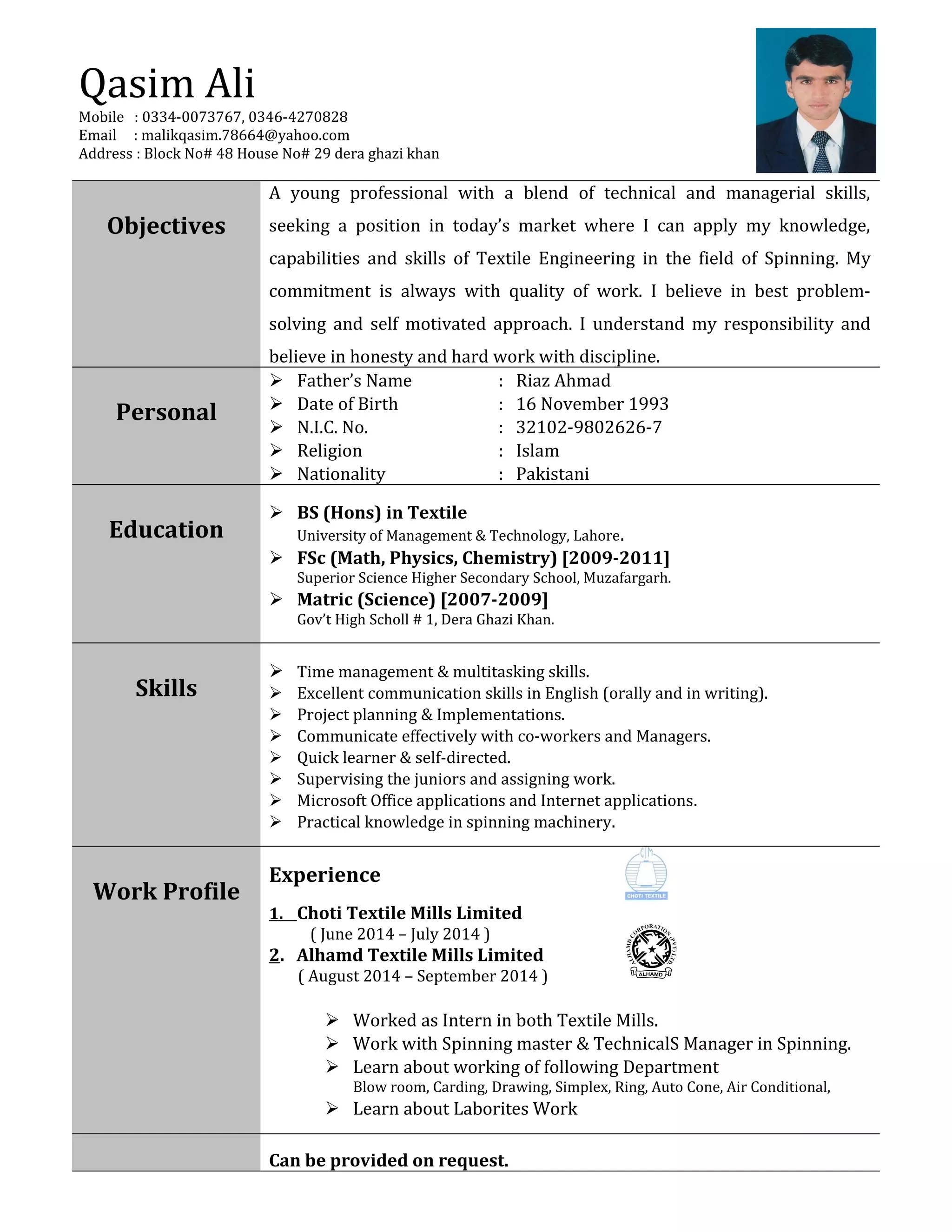 CV Qasim Ali | DOC | Education