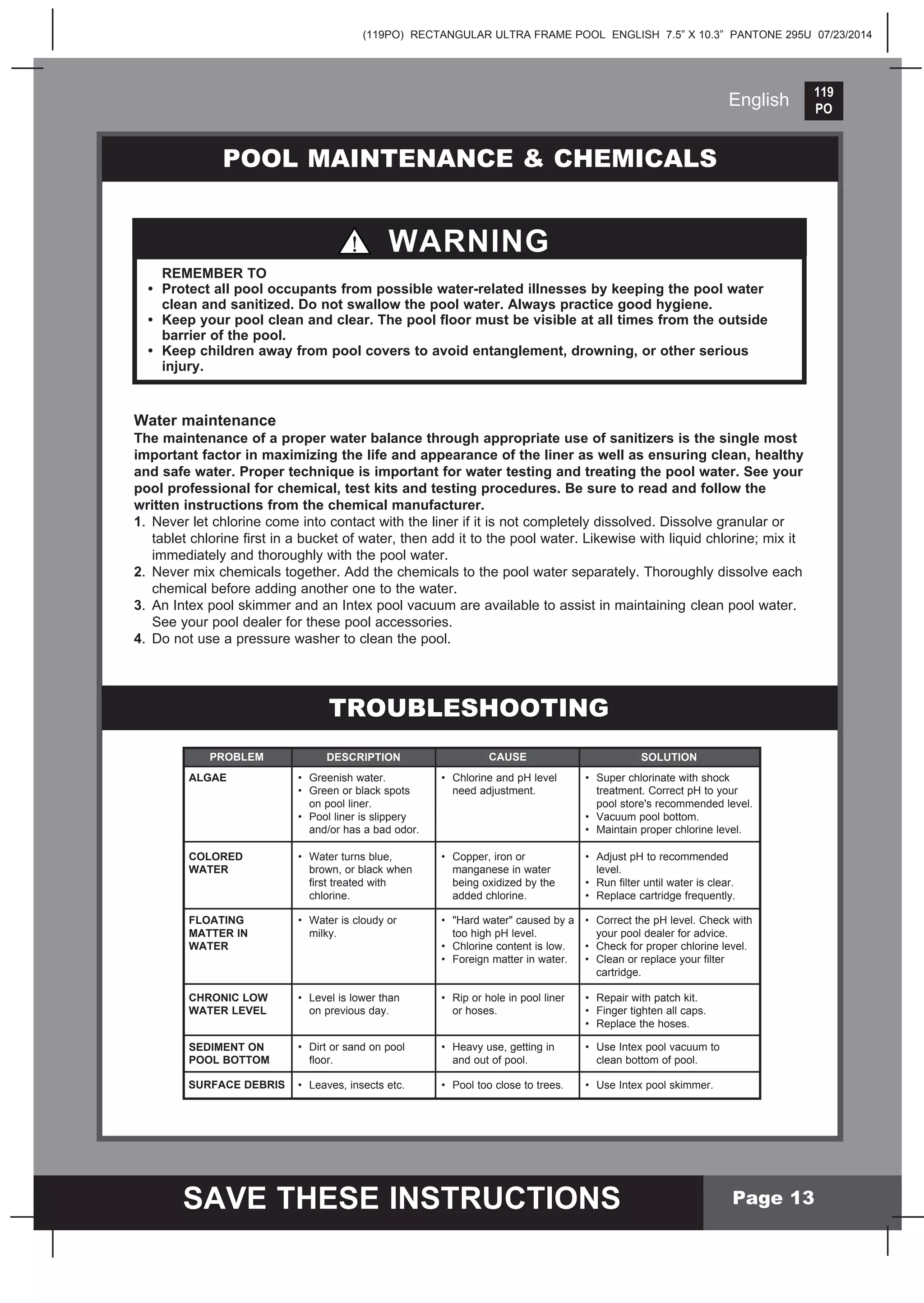 Rectangular swimming pool manual | PDF