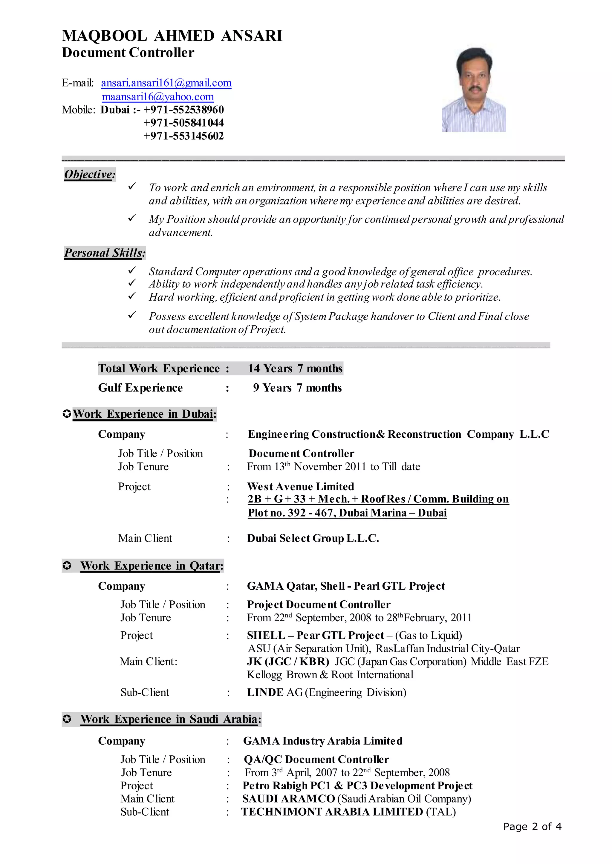 SR. Document controller RESUME | PDF