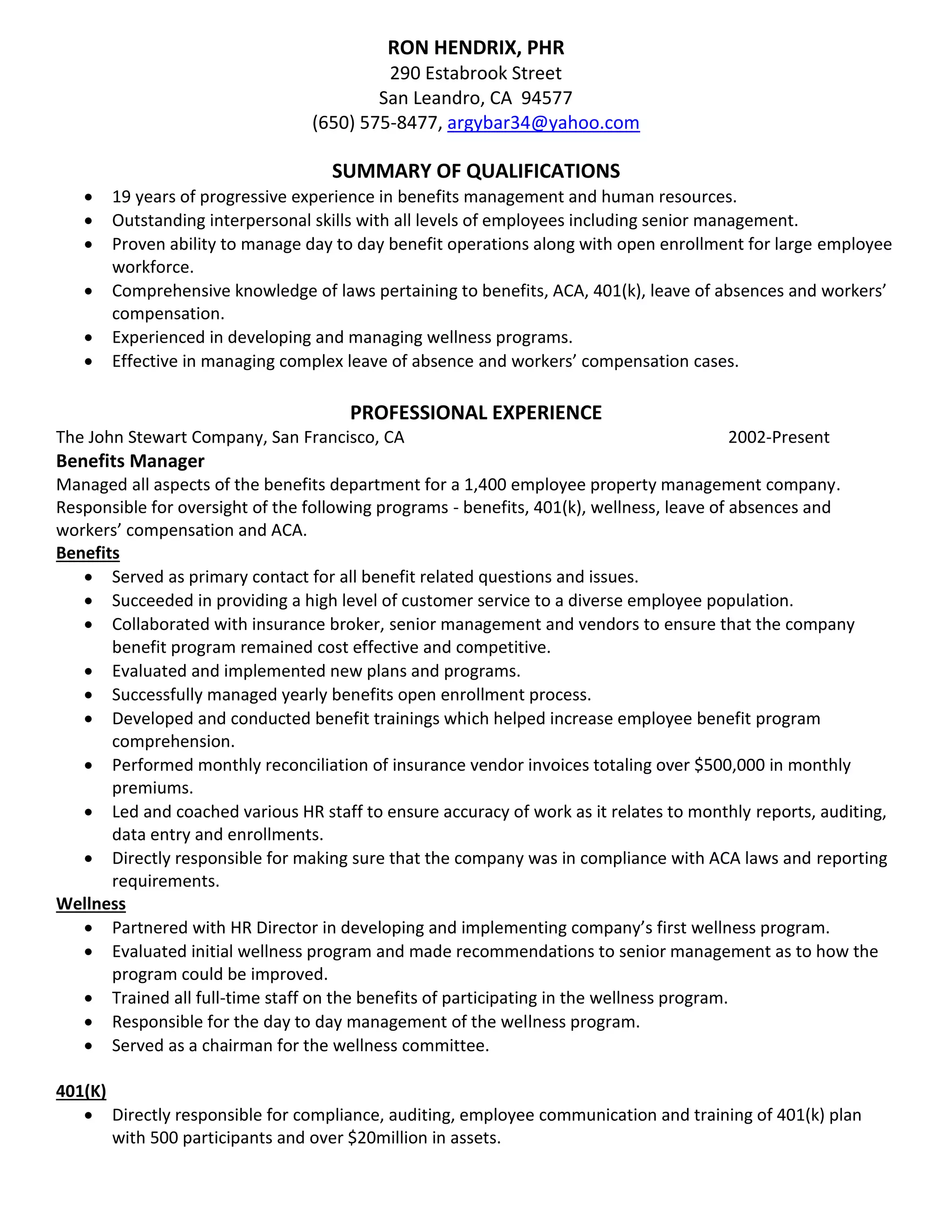 Ron Hendrix Resume | PDF