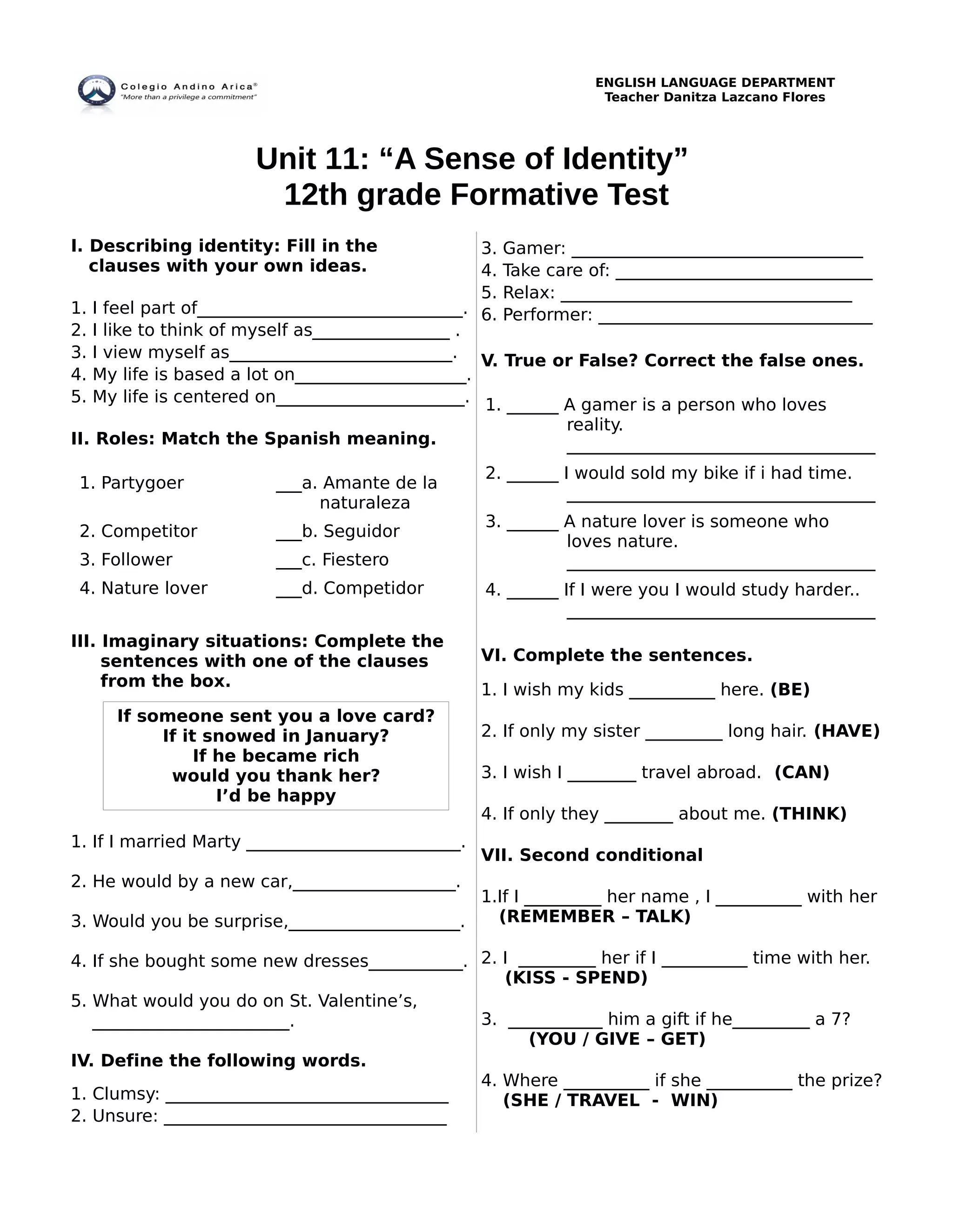 11 A Sense of Identity Formative Test | PDF