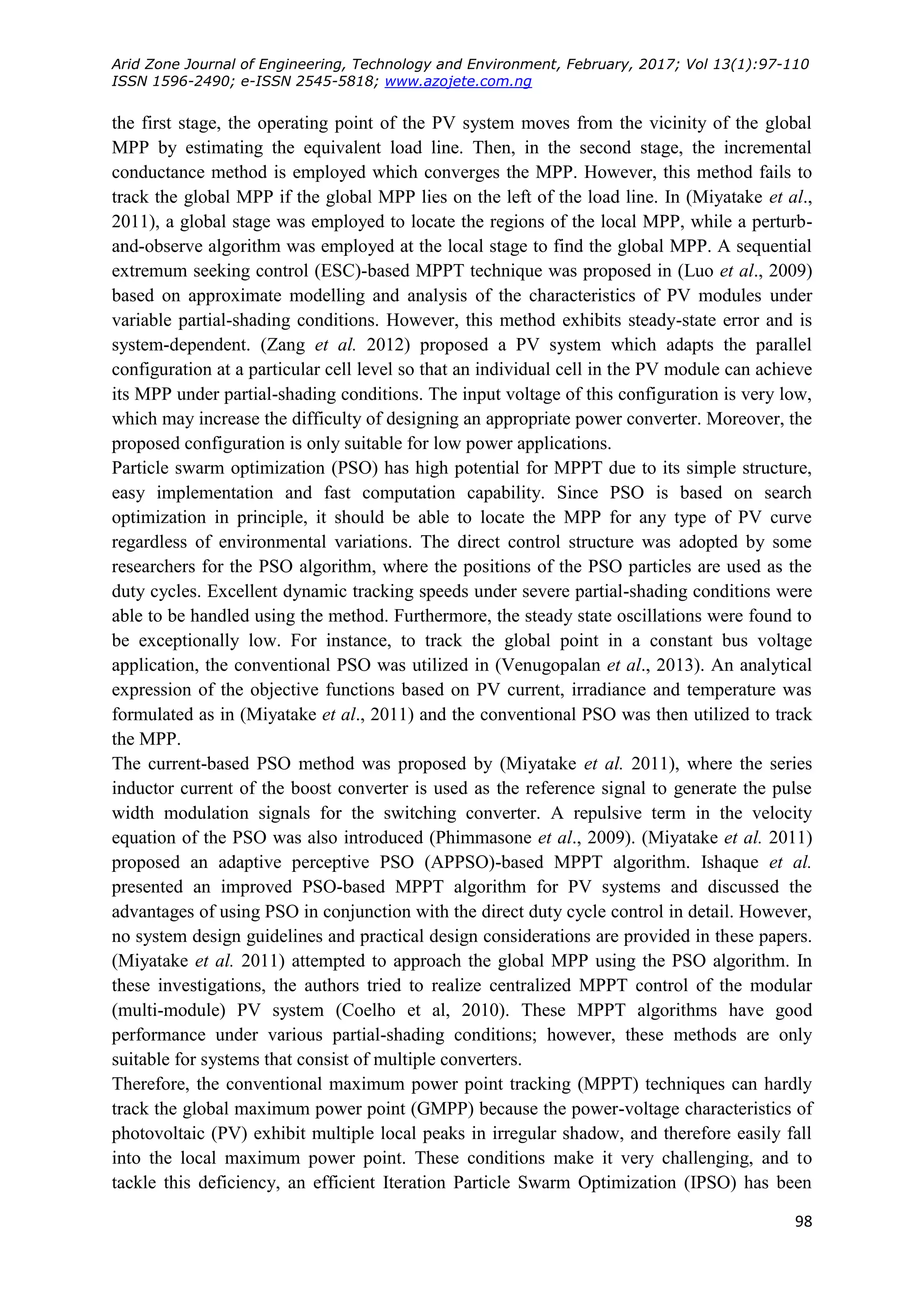 Mppt Based Control Algorithm For Pv System Using Iteration Pso Under