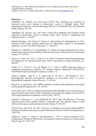 MPPT-Based Control Algorithm for PV System Using iteration-PSO under Irregular shadow Conditions ...
