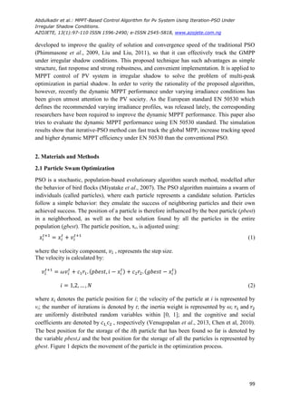 MPPT-Based Control Algorithm for PV System Using iteration-PSO under Irregular shadow Conditions ...