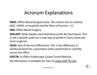 Benefits of the OBSS, WALANT, and ECTR | PPT