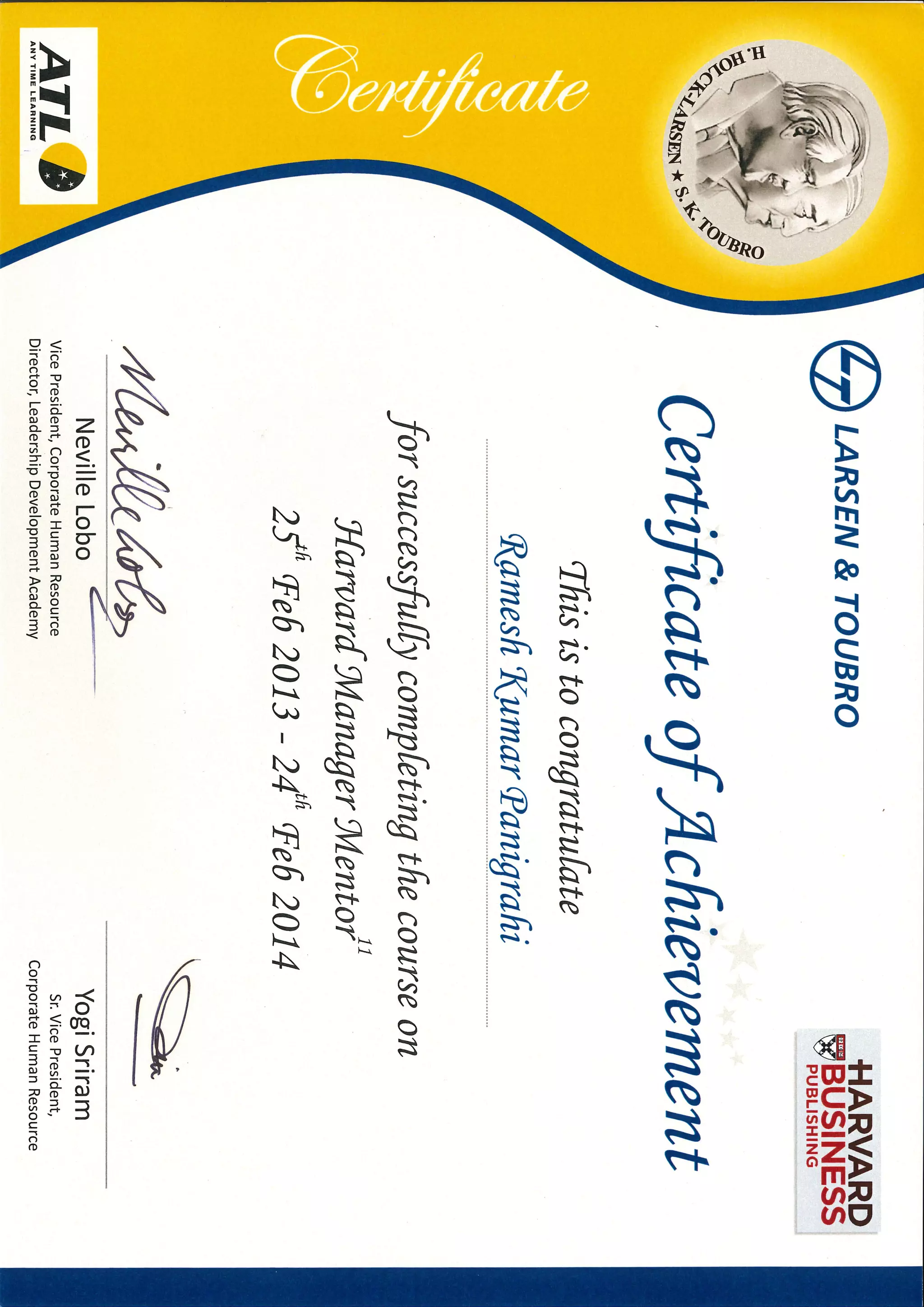 only certificate Harvard business Manager Mentor Certificate - Copy | PDF