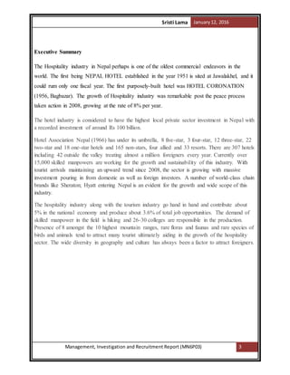 Report on the Hospitality Industry of Nepal | DOCX