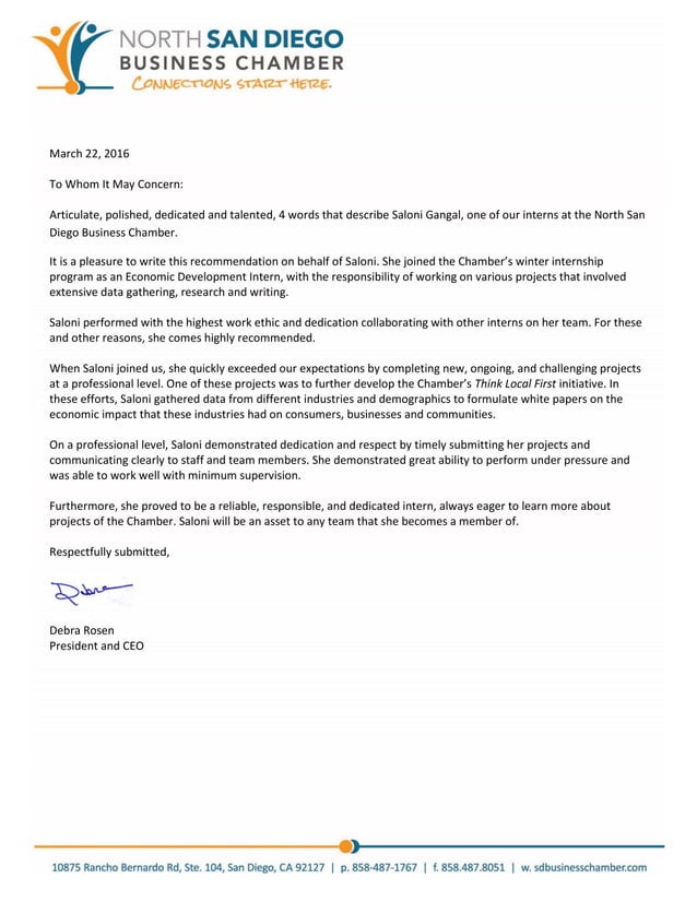 Saloni Letter of Recommendation | PDF