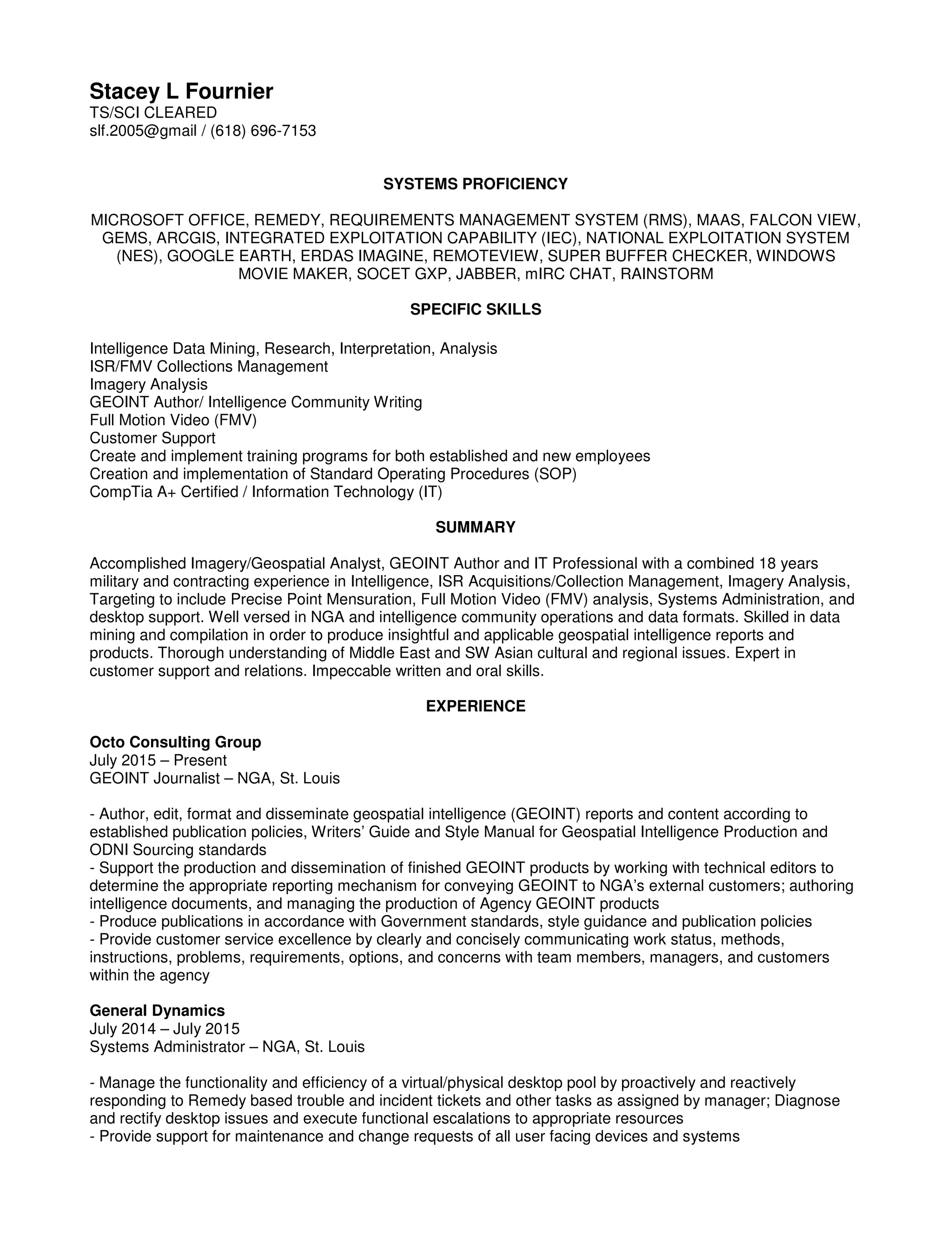 Stacey Fournier Resume October 2016 | PDF | IT and Internet Support | Internet