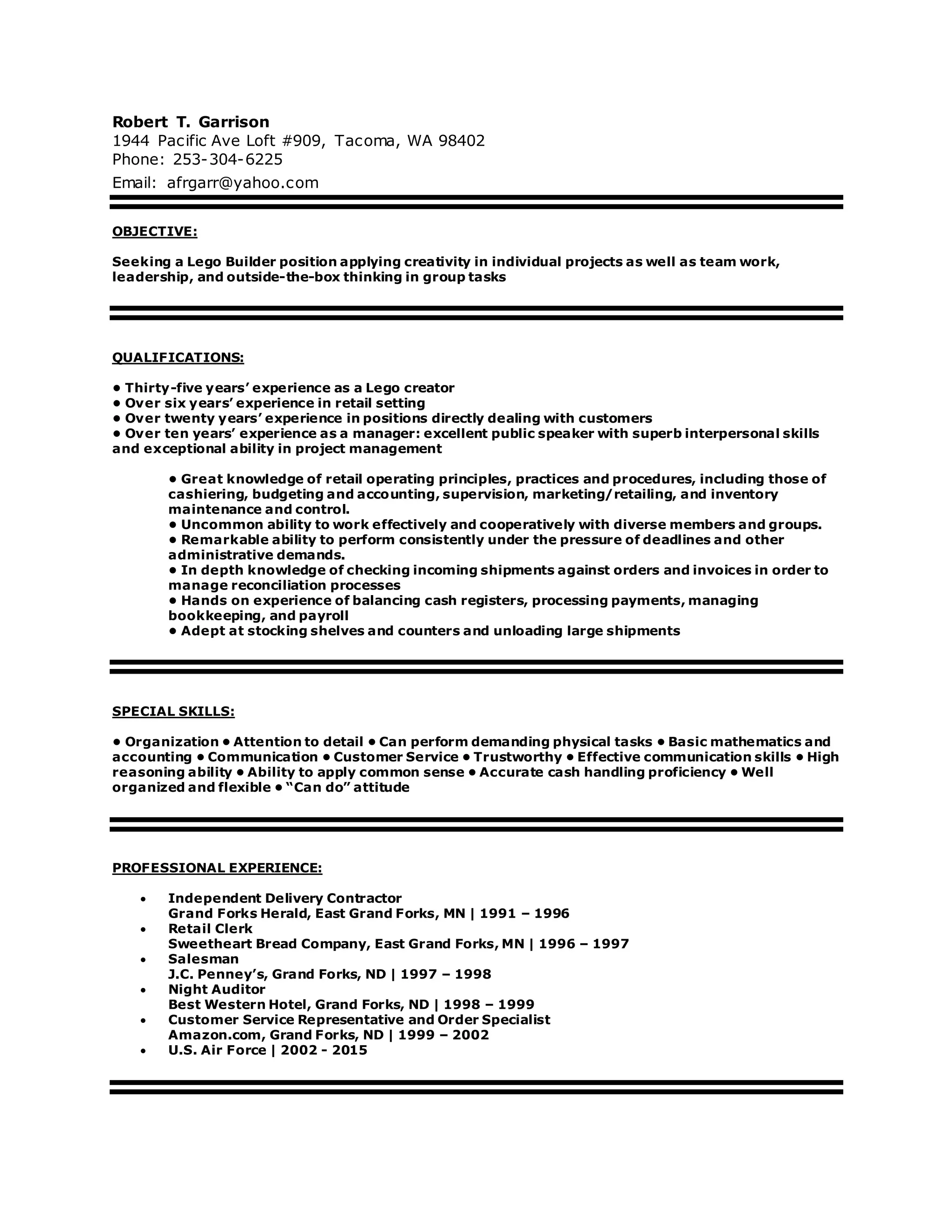 Garrison - Lego Resume | DOCX