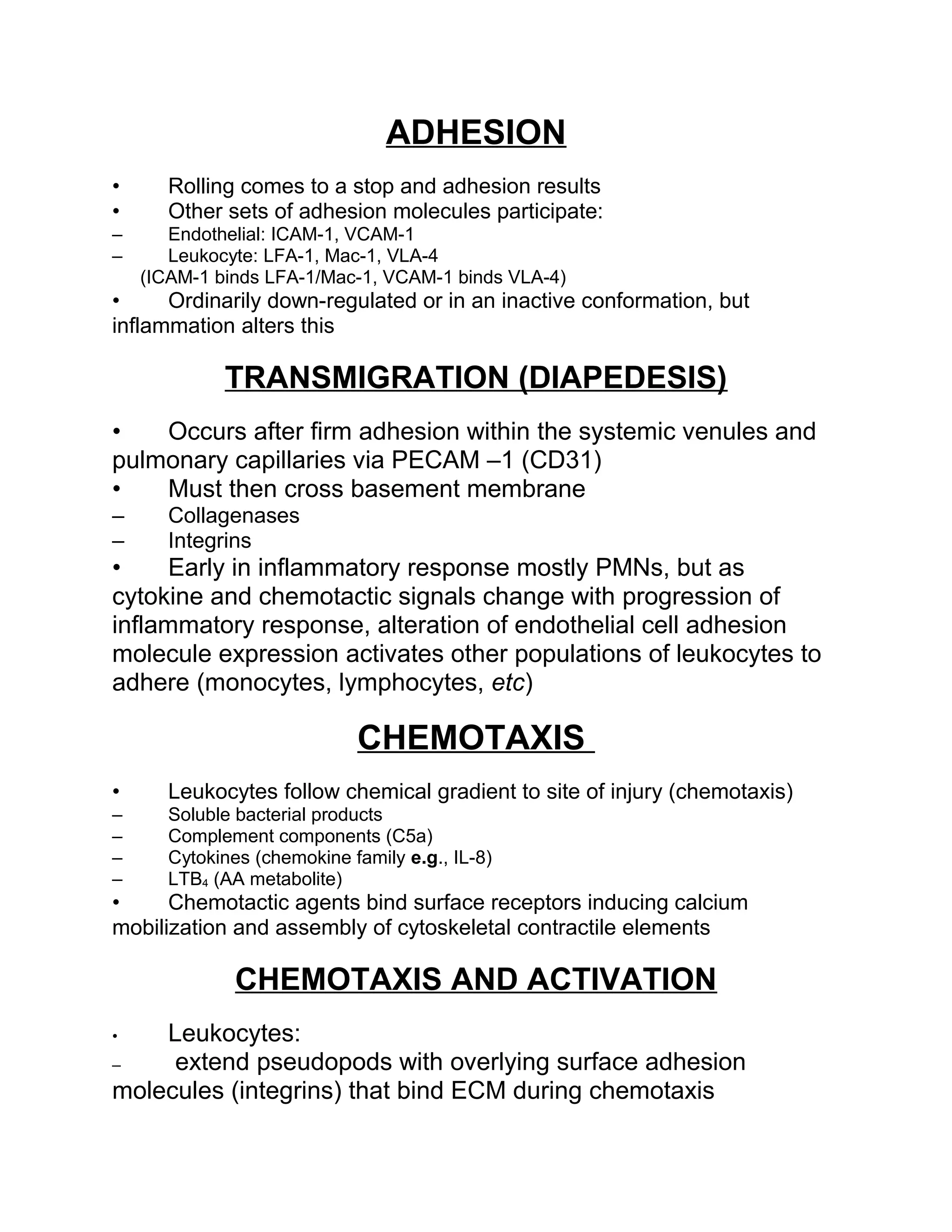 11 cellular & vascular events in acute inflammation | DOC