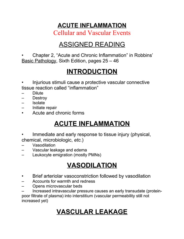 11 cellular & vascular events in acute inflammation | DOC | Blood ...