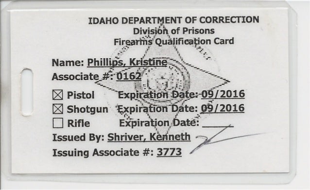 IDOC Weapons Qualification Card