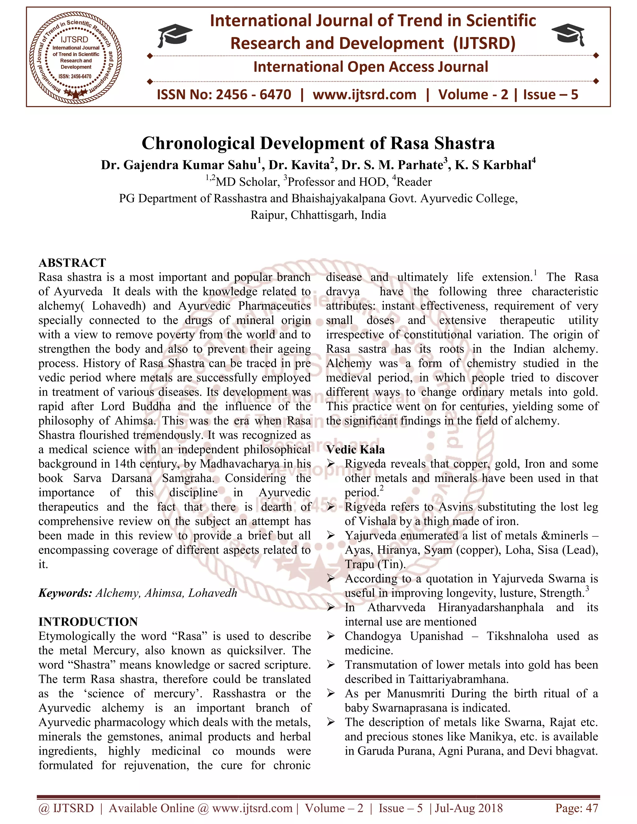 Chronological Development of Rasa Shastra | PDF