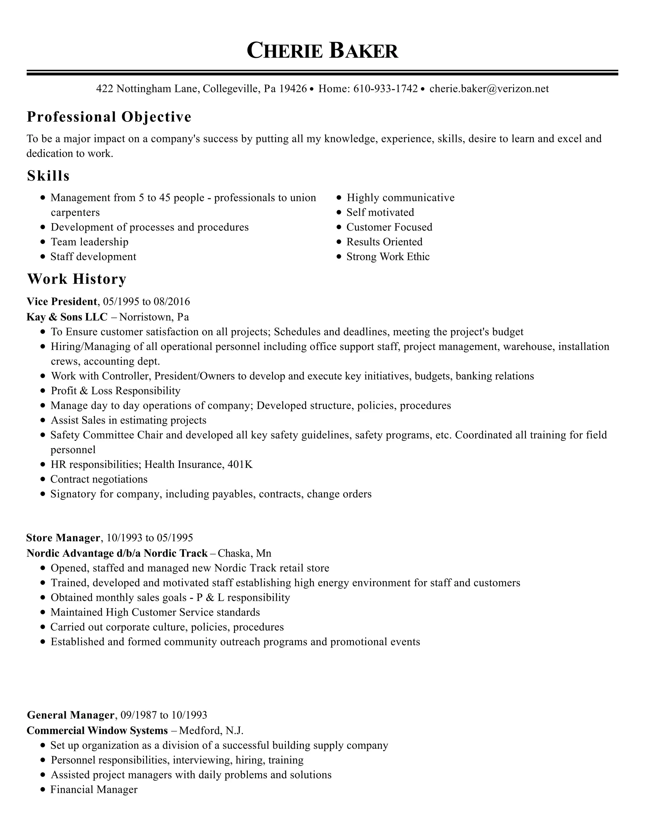 Cherie Baker Resume 1 | PDF