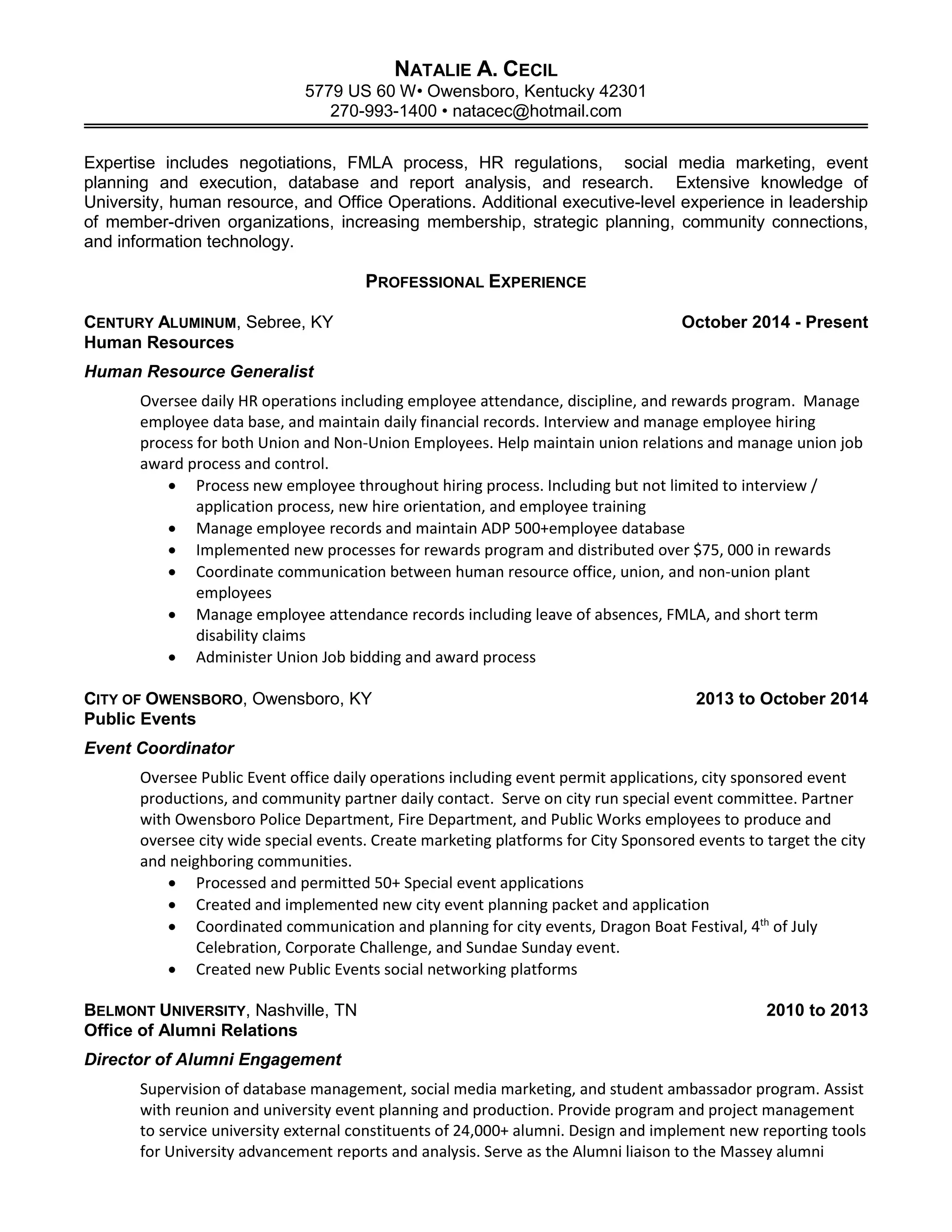 Natalie Cecil resume 2016 | PDF