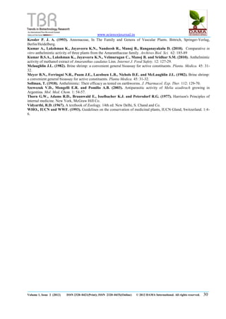 INVESTIGATION OF IN-VITRO ANTHELMINTIC AND CYTOTOXIC ACTIVITIES OF ARTABOTRYS HEXAPETALUS ...