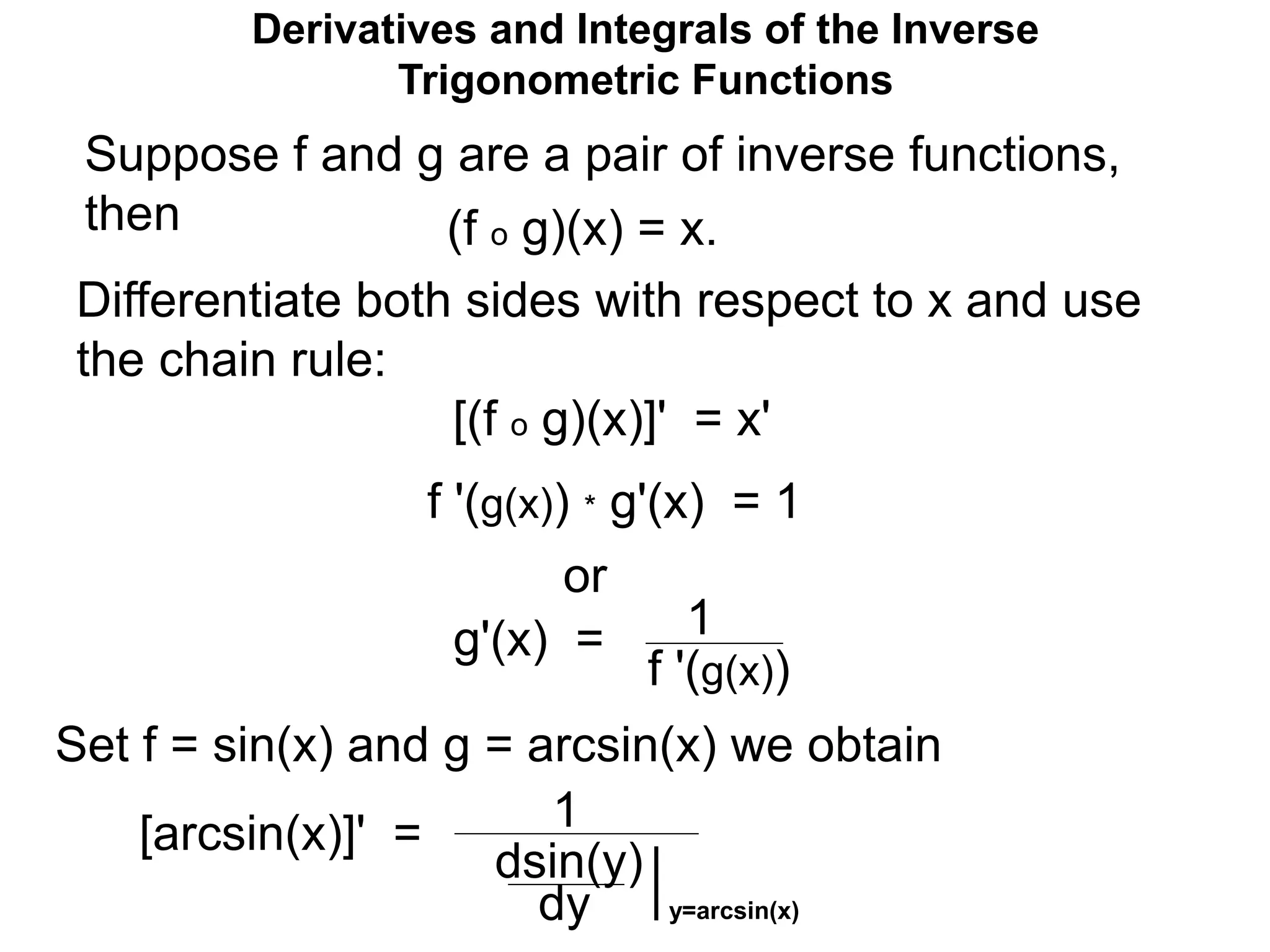12 derivatives and integrals of inverse trigonometric functions x | PPT