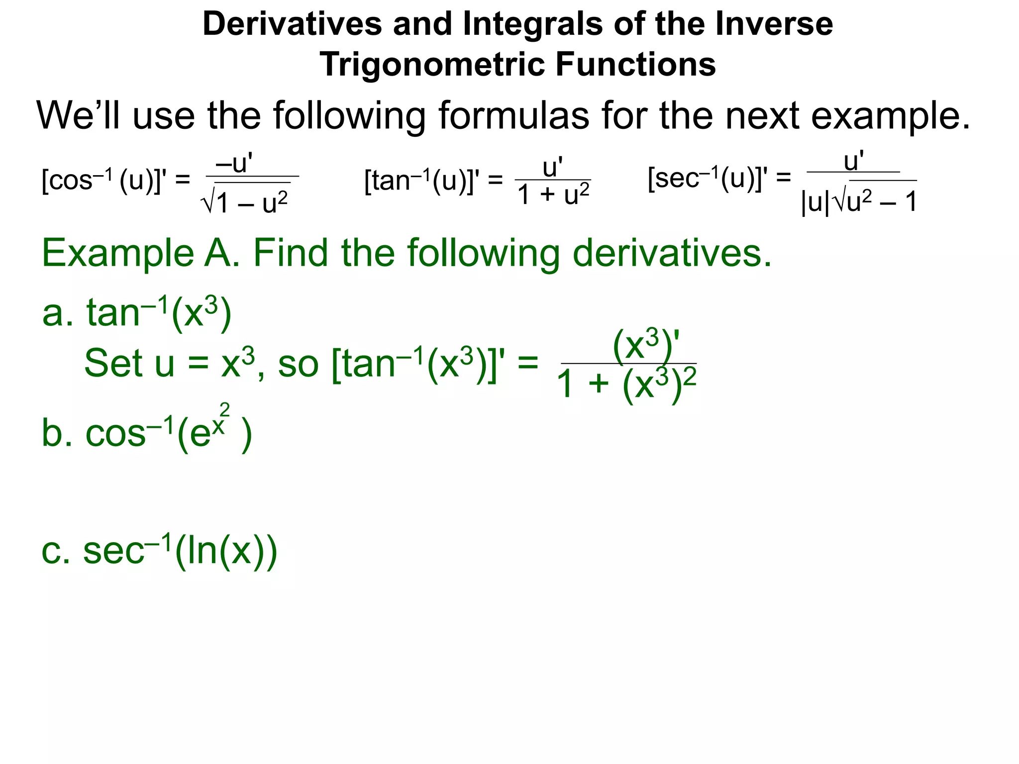 12 derivatives and integrals of inverse trigonometric functions x | PPT