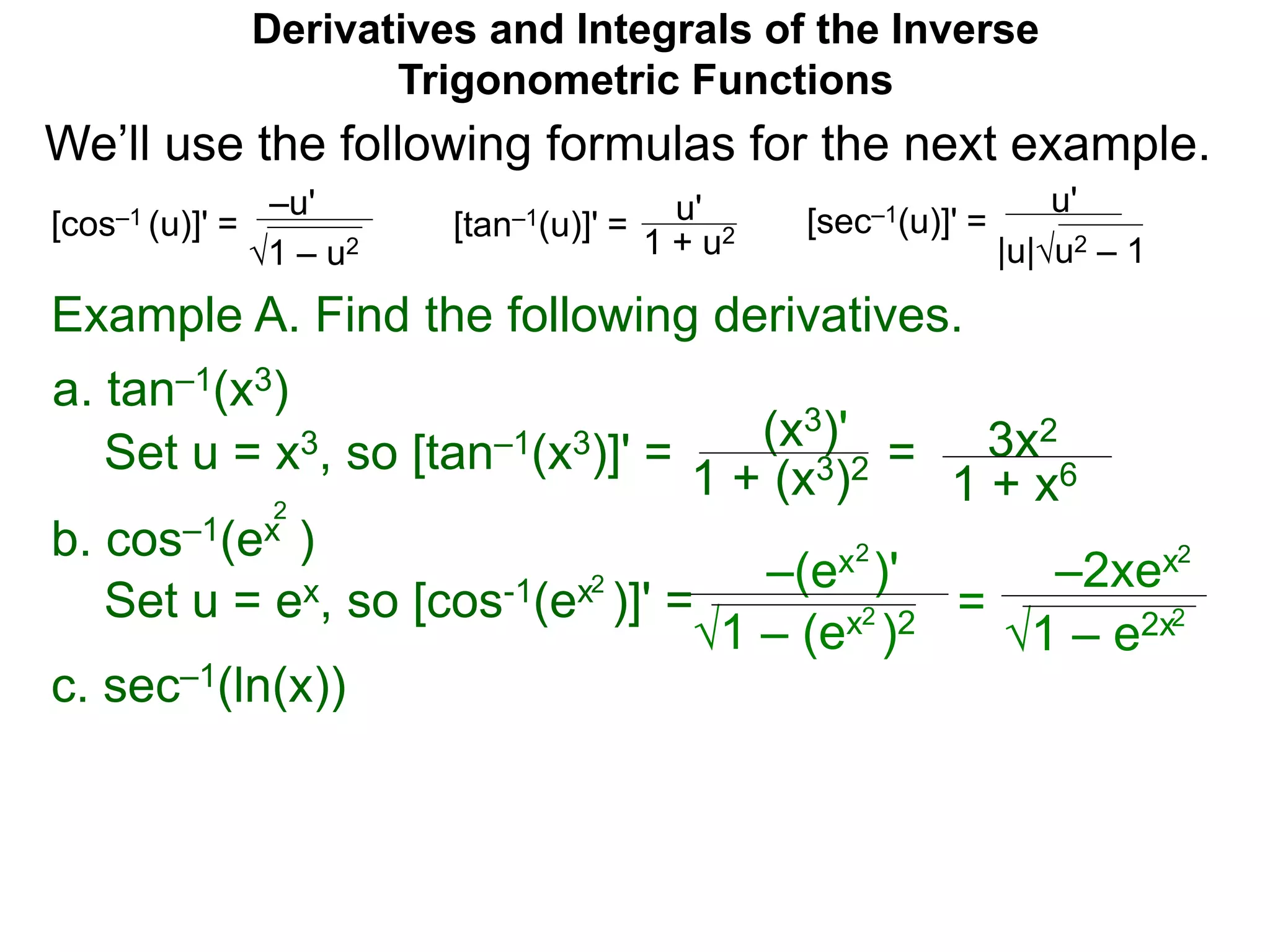 12 derivatives and integrals of inverse trigonometric functions x | PPT