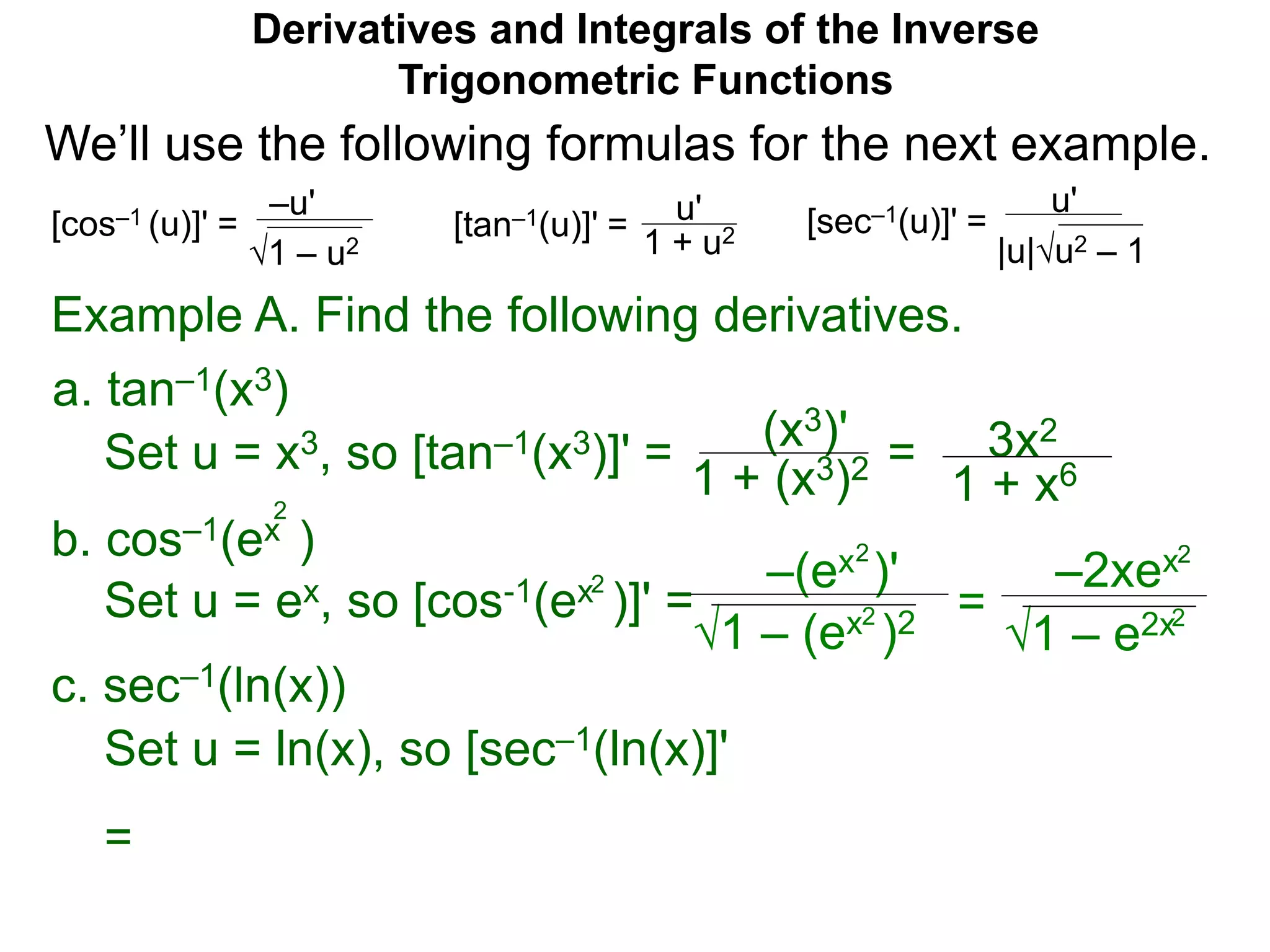 12 derivatives and integrals of inverse trigonometric functions x | PPT