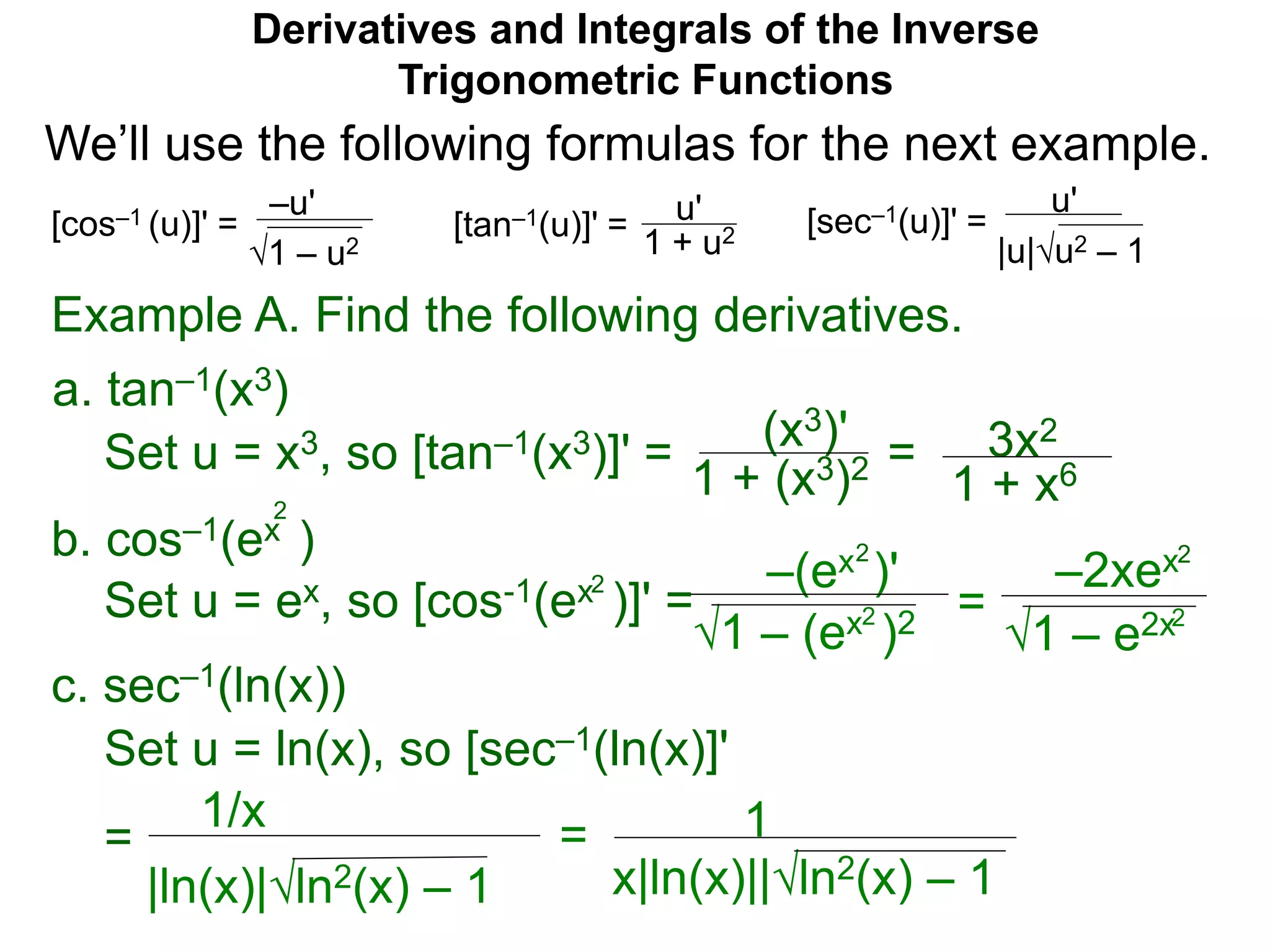 12 derivatives and integrals of inverse trigonometric functions x | PPT