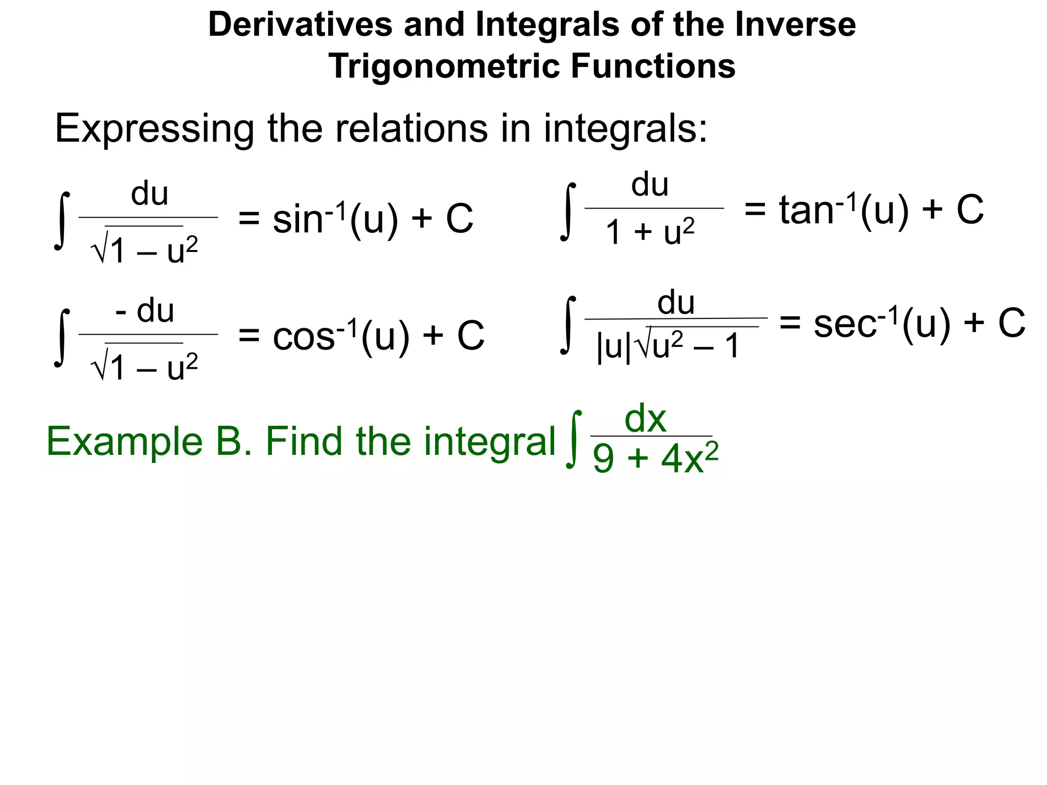 12 derivatives and integrals of inverse trigonometric functions x | PPT