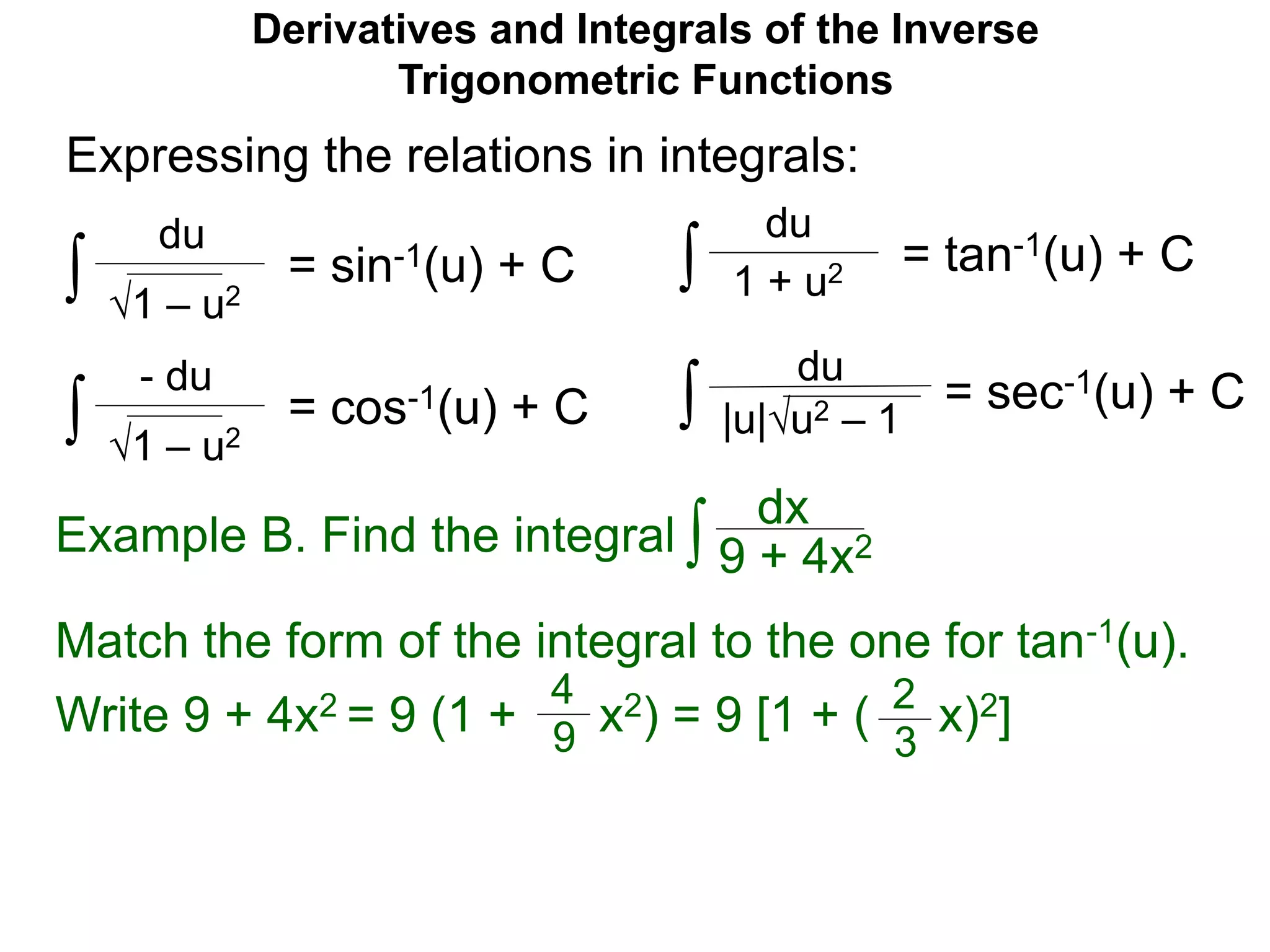 12 Derivatives And Integrals Of Inverse Trigonometric Functions X Ppt