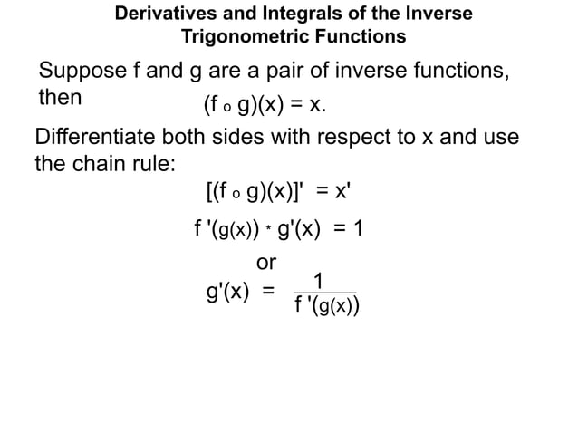 12 derivatives and integrals of inverse trigonometric functions x | PPT