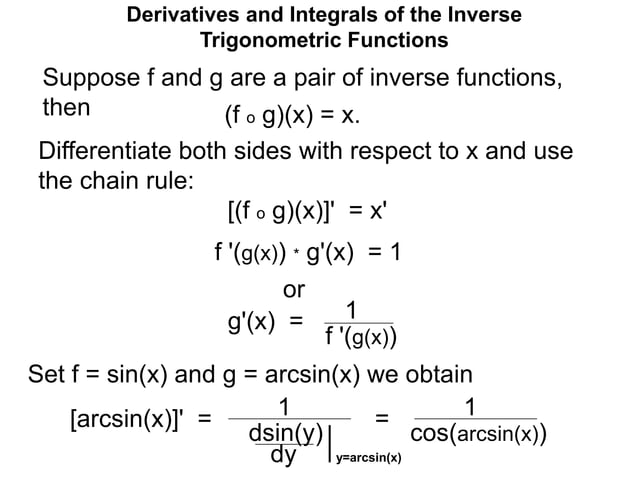 12 derivatives and integrals of inverse trigonometric functions x | PPT