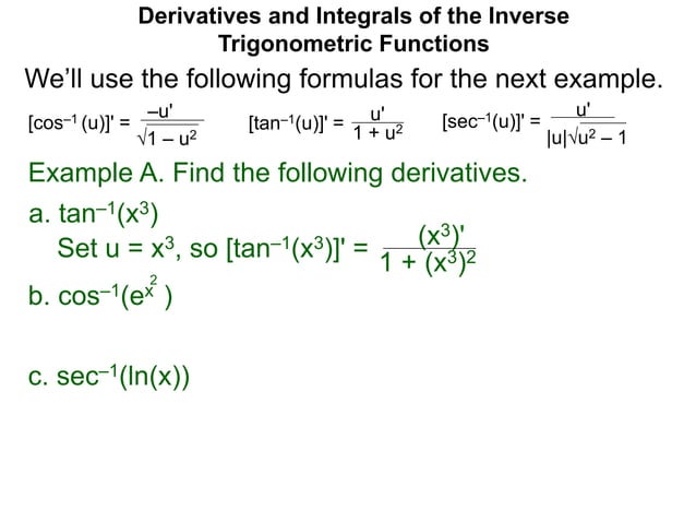 12 derivatives and integrals of inverse trigonometric functions x | PPT