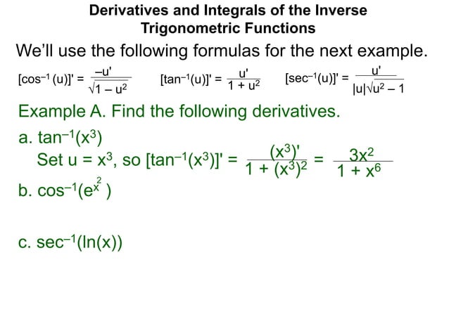 12 derivatives and integrals of inverse trigonometric functions x | PPT